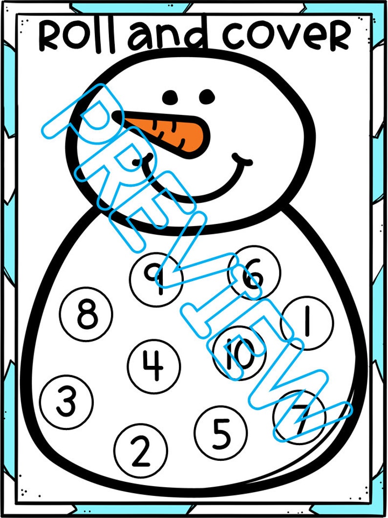 Snowman Theme Roll and Cover Game, Preschool Math, Kindergarten Math ...