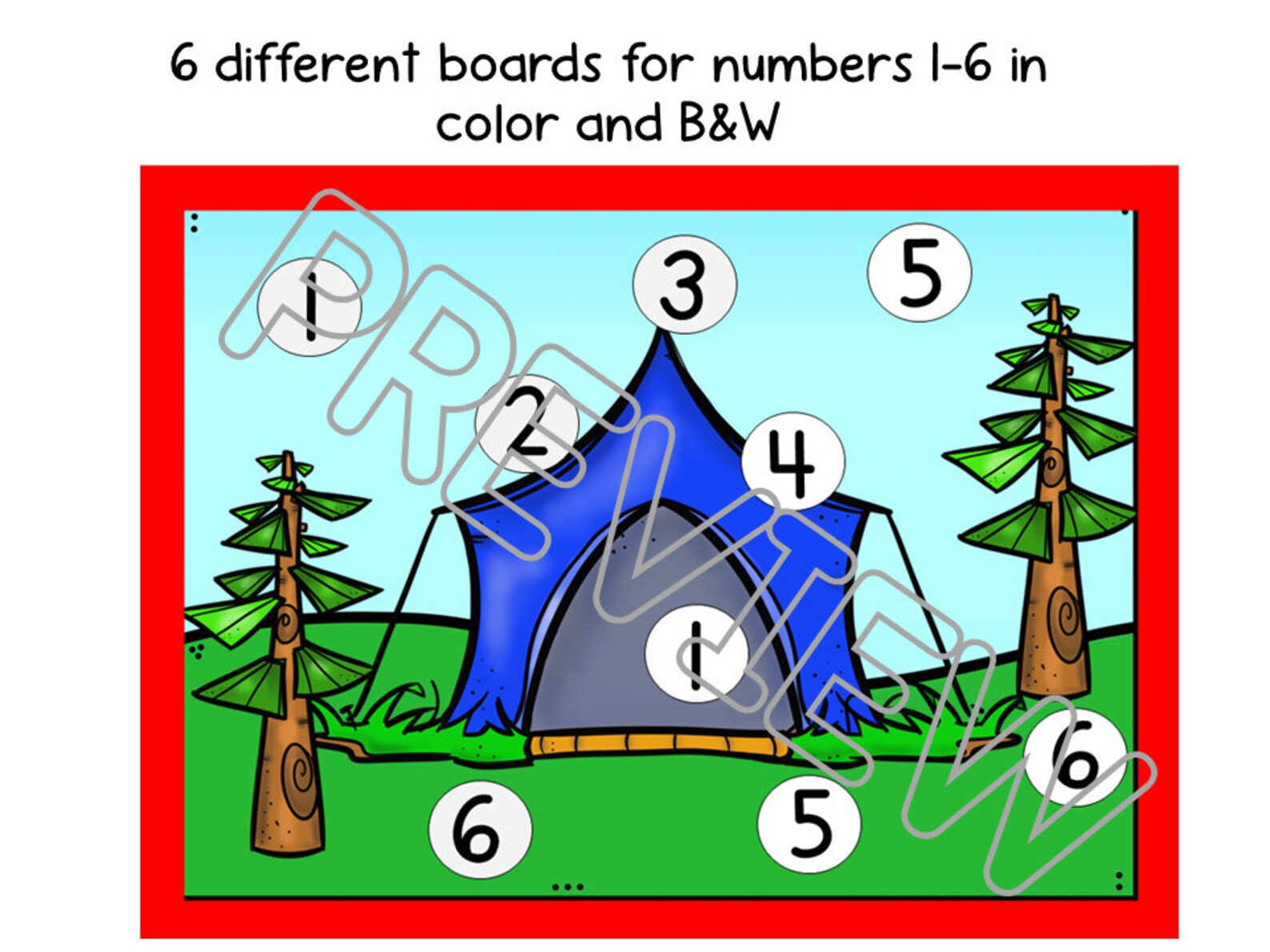 Printable Math Game for Preschool, Camping Theme Preschool, Camping ...