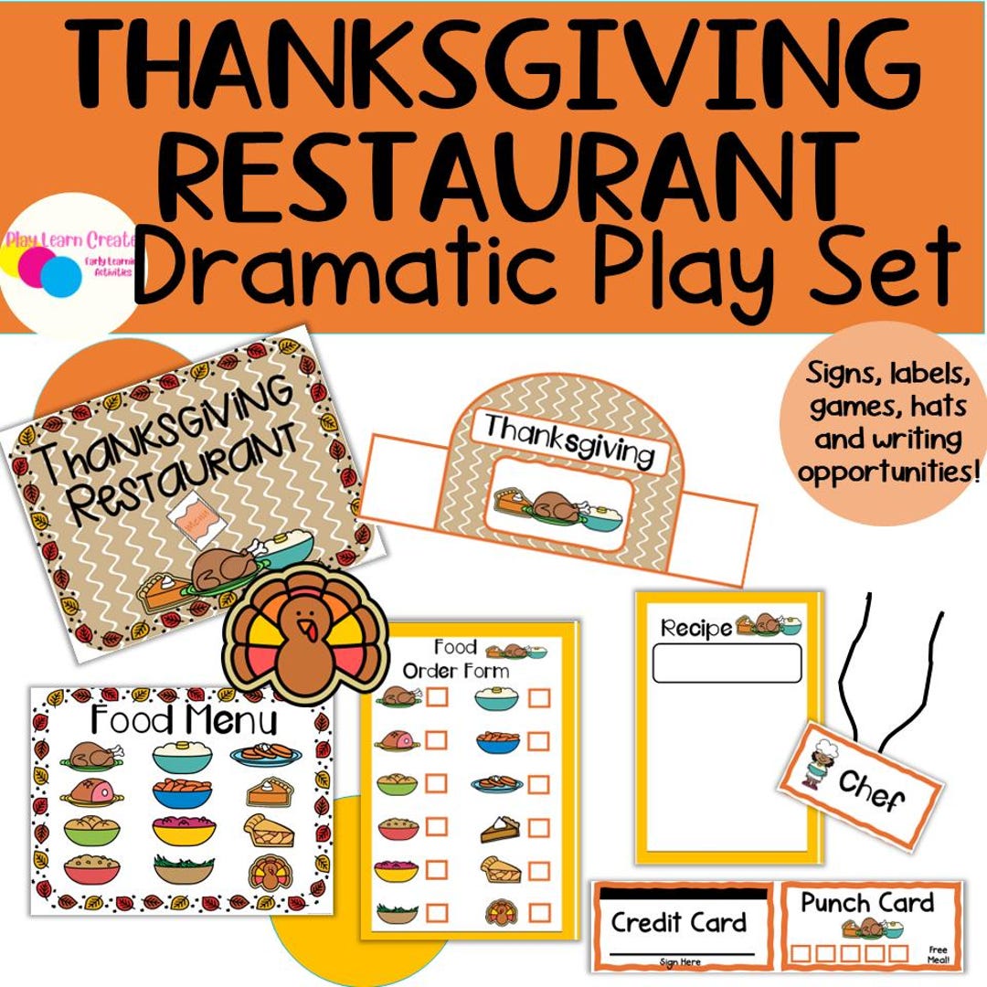 Thanksgiving Restaurant Dramatic Play, Turkey Pretend Play Set - Etsy