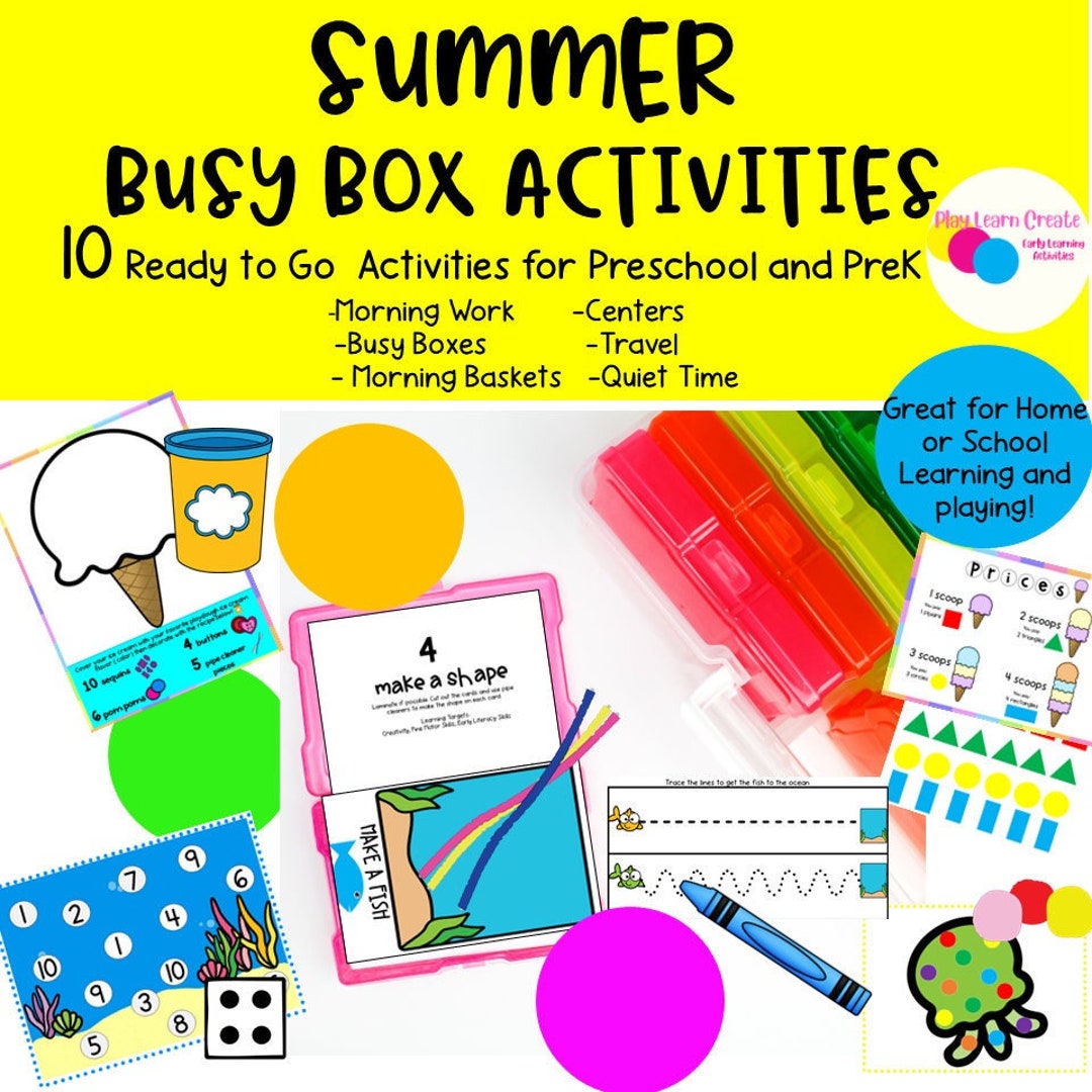 Printable Summer Learning Activities, Busy Box Activity Set for ...