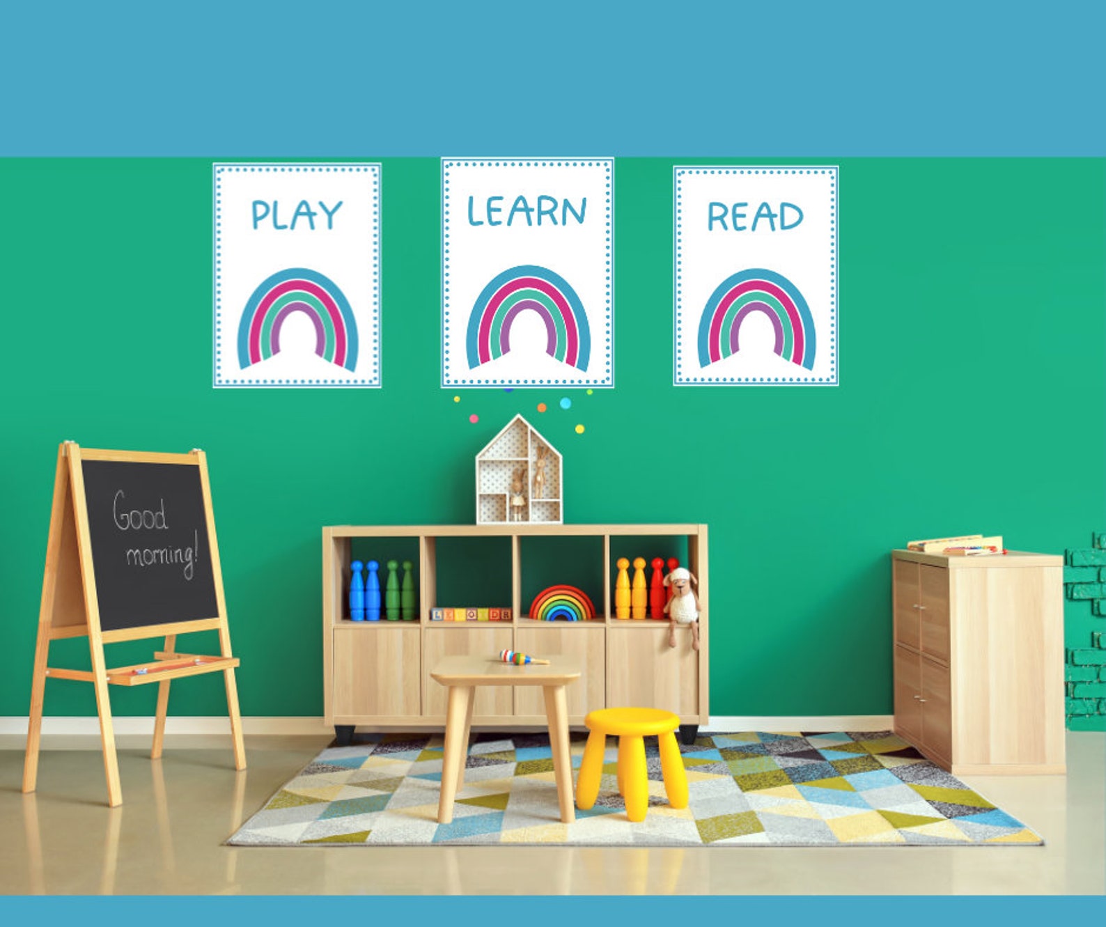 Printable Teal Rainbow Signs, Playroom Signs, Classroom Signs, Play ...