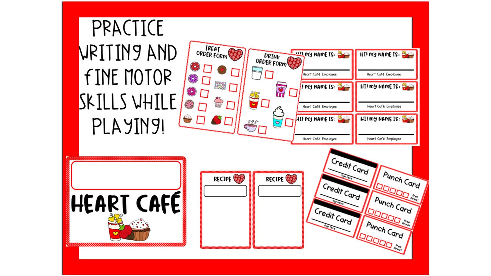 Valentine's Day Dramatic Play Set, Heart Cafe Play, Pretend Play Coffee ...