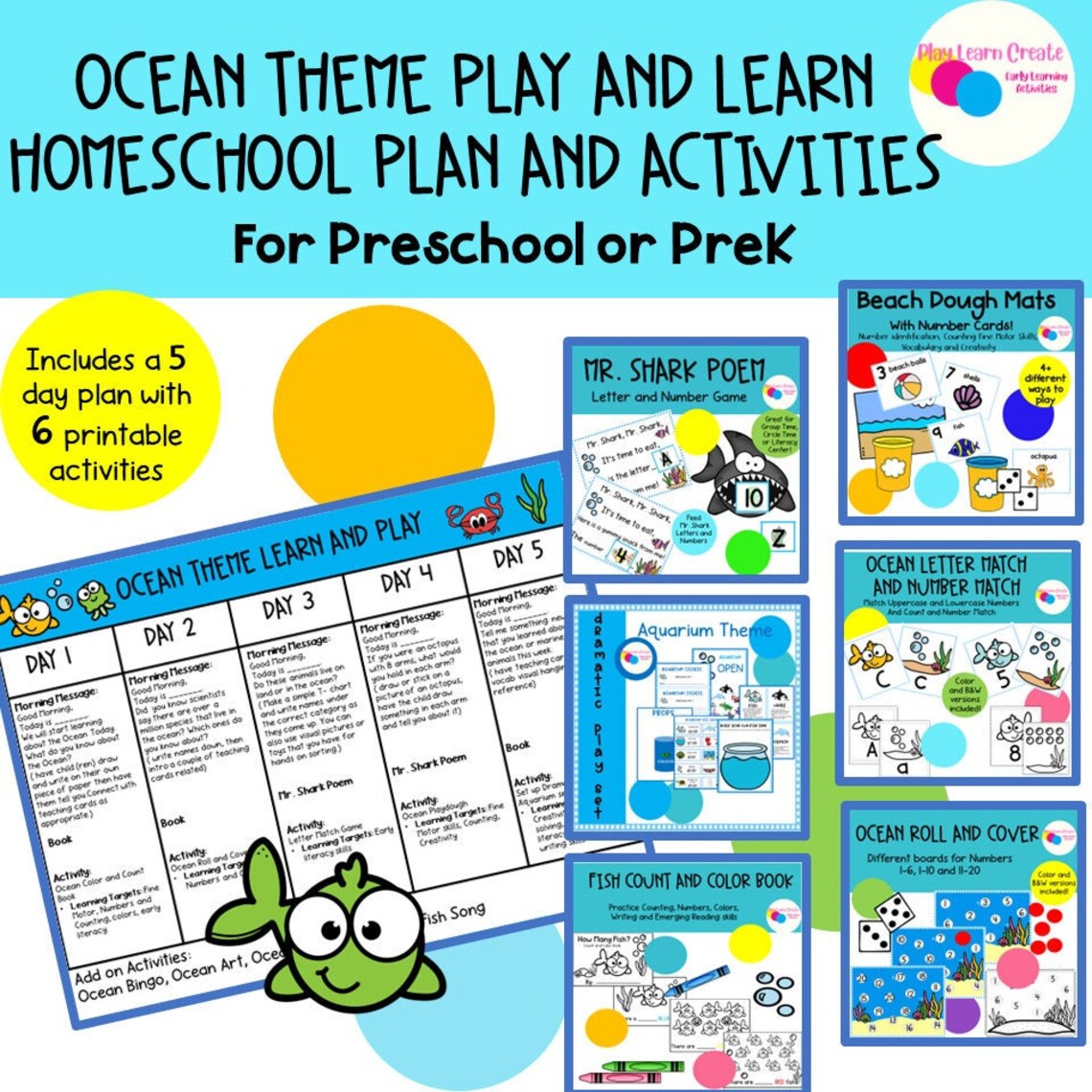 Ocean Theme Homeschool Lesson Plan, Ocean Preschool Plan, Ocean Theme ...