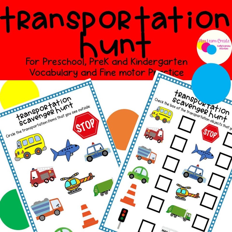 Printable Transportation Theme Activity, Vehicle Activities, Preschool ...