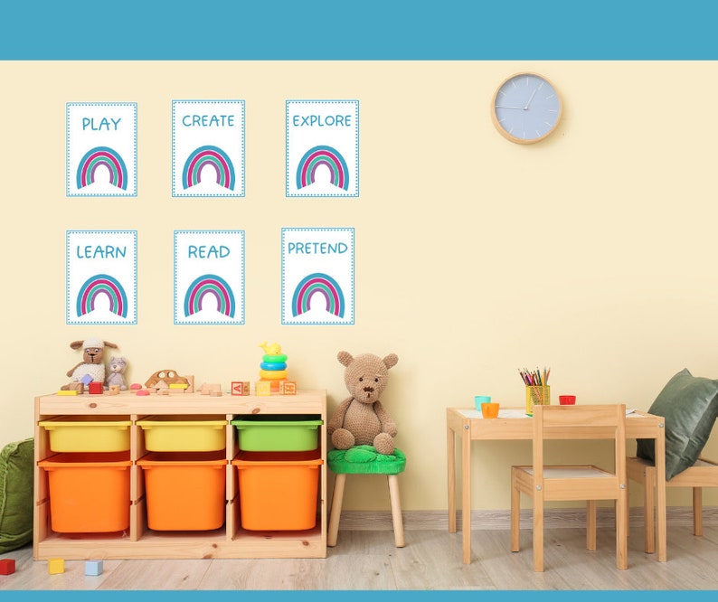 Printable Teal Rainbow Signs, Playroom Signs, Classroom Signs, Play ...