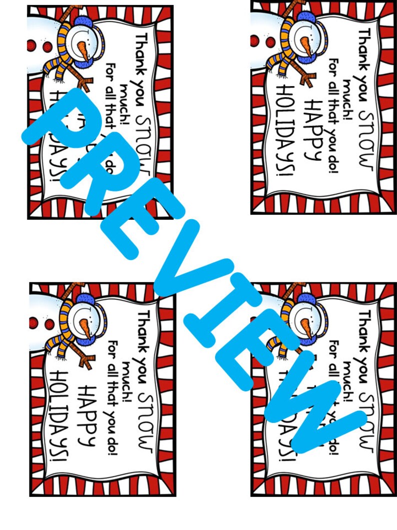 Holiday, Christmas Card, Gift Tag, Printable Gift Tag, Thank You Snow ...