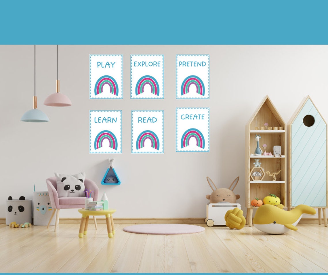 Printable Teal Rainbow Signs Playroom Signs Classroom Signs - Etsy