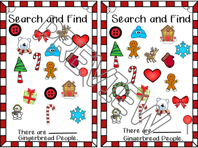 Gingerbread Search and Find Cards, I Spy Gingerbread Theme, Gingerbread ...