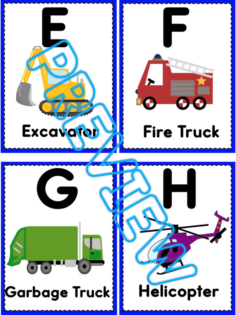 Printable Alphabet Cards, Transportation Theme Alphabet, ABC Cards ...