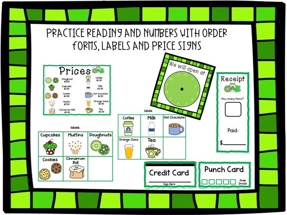 Shamrock Cafe Dramatic Play Set, St. Patrick's Day Pretend Play Set ...