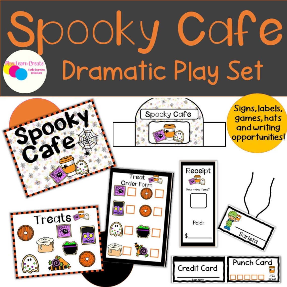 Spooky Cafe Dramatic Play, Halloween Pretend Play Set, Preschool ...