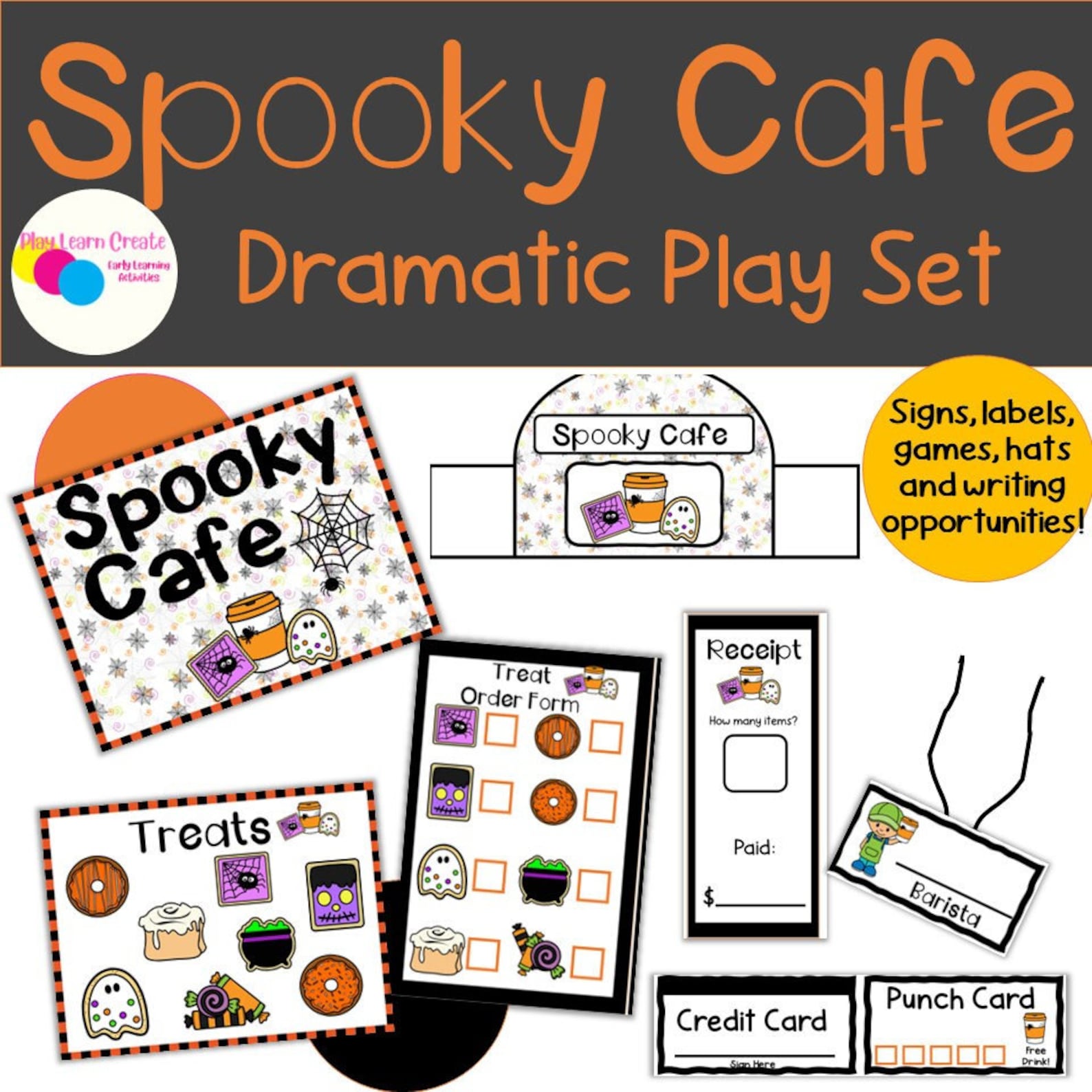 Spooky Cafe Dramatic Play, Halloween Pretend Play Set, Preschool ...
