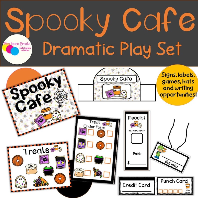 Spooky Cafe Dramatic Play, Halloween Pretend Play Set, Preschool ...
