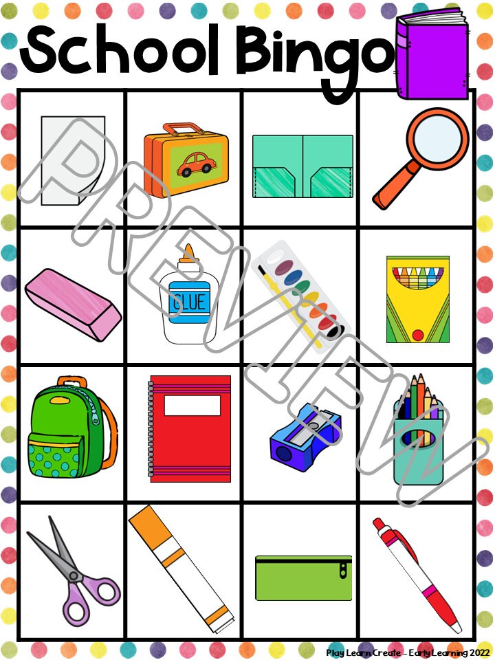 Back to School Bingo Game, School Themed Learning, Printable Bingo Game ...