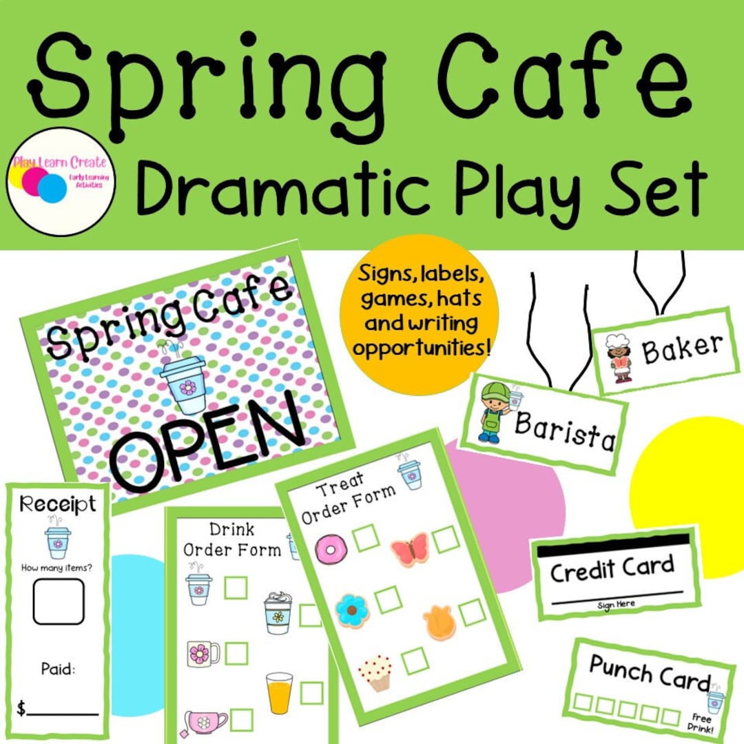 Spring Cafe Dramatic Play Set, Spring Pretend Play Set, Writing Set ...