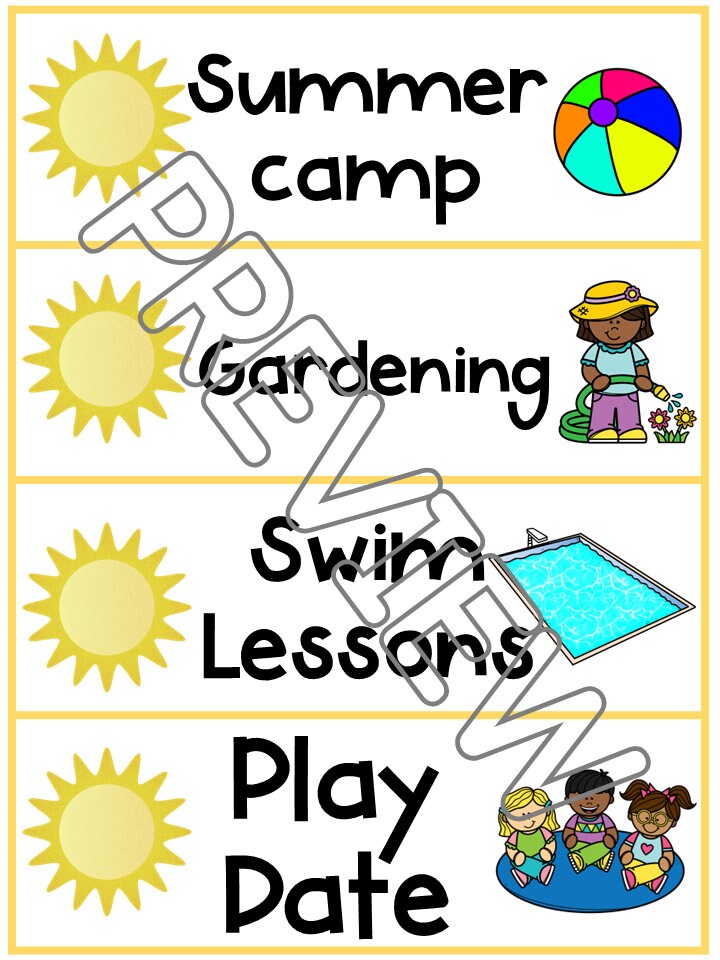 Printable Summer Picture Schedule Cards, Visual Schedule for Summer ...