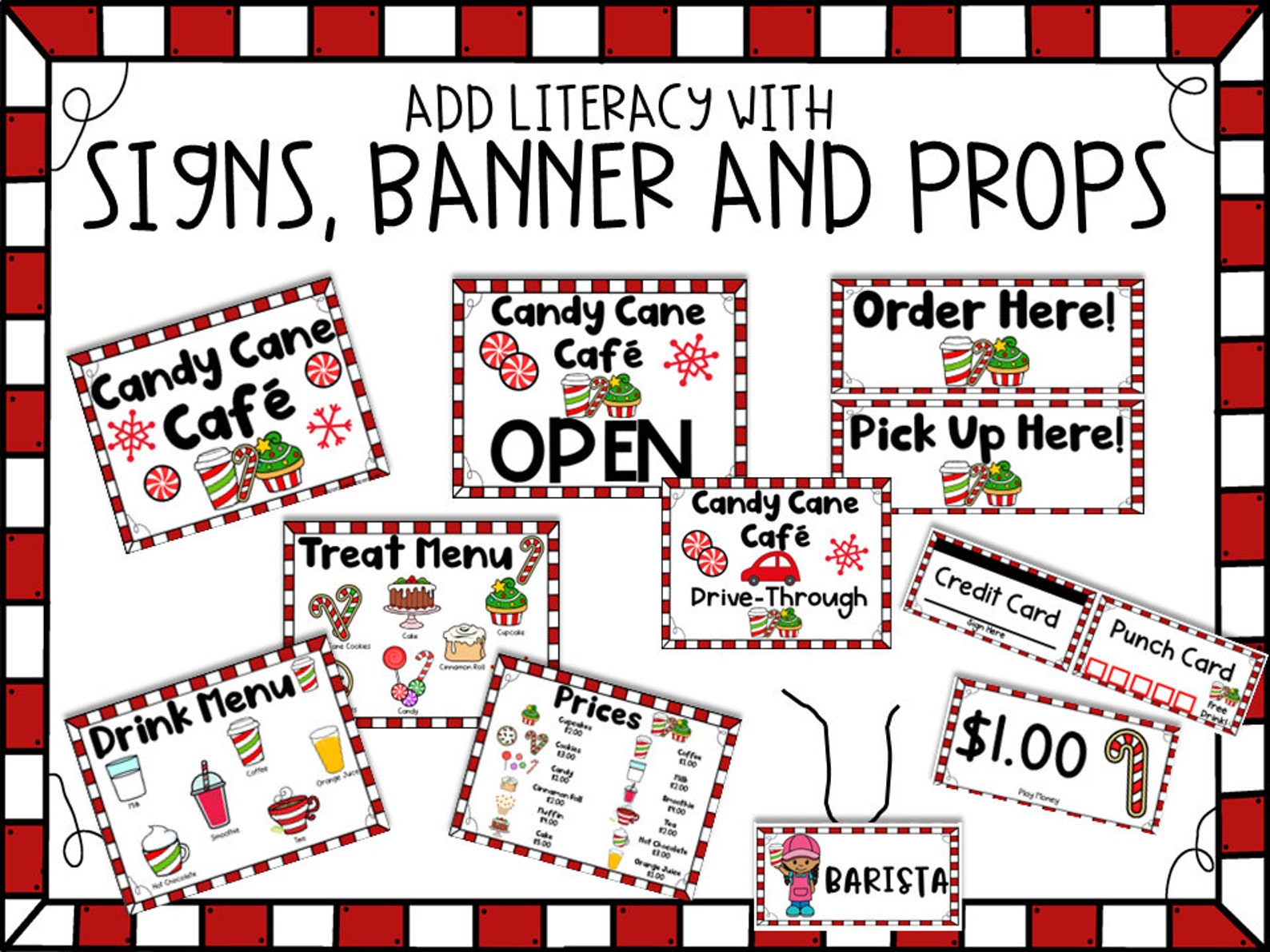 Candy Cane Cafe Winter Dramatic Play for Preschool, Christmas Pretend ...