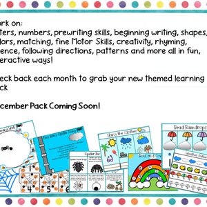 November Preschool Learning Binder, Spider Theme, Weather Theme ...