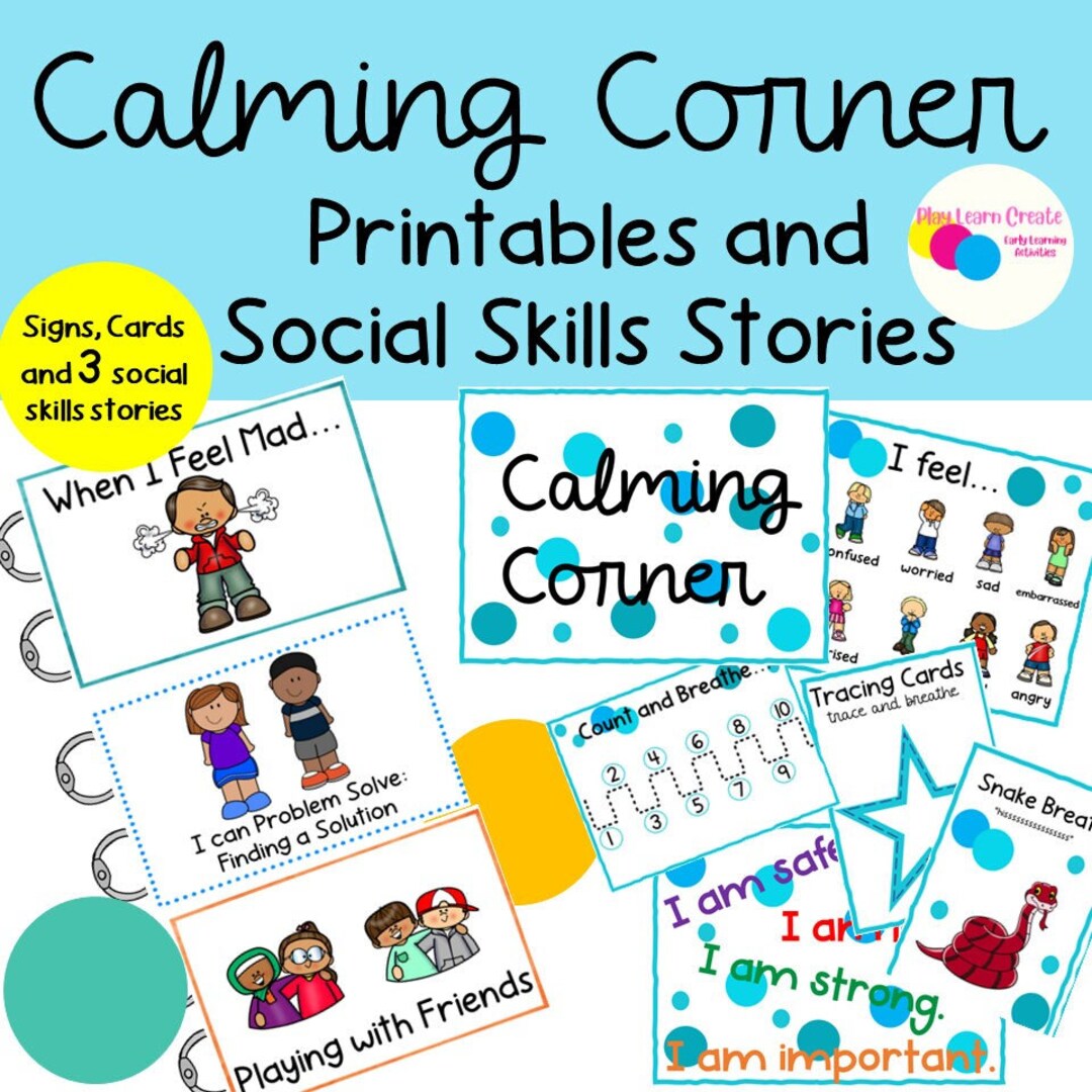 Calm Down Corner Printables, Calming Corner Set, Calming Strategies ...