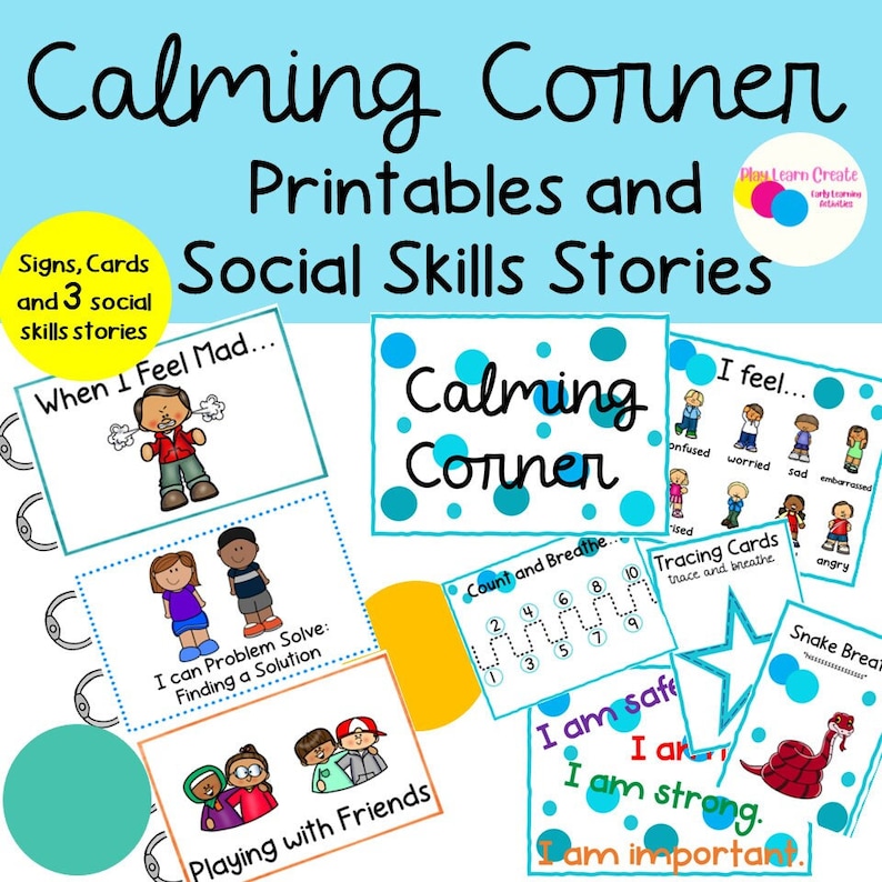 Calm Down Corner Printables, Calming Corner Set, Calming Strategies ...