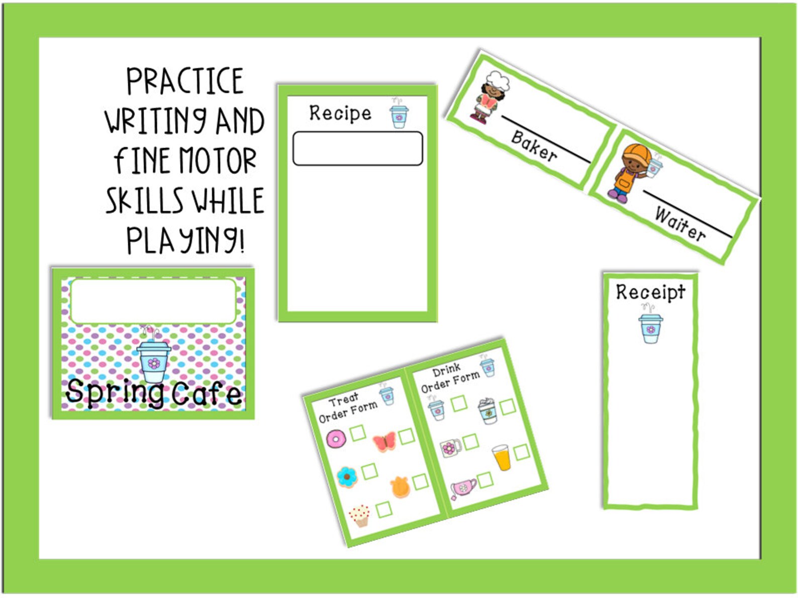 Spring Cafe Dramatic Play Set, Spring Pretend Play Set, Writing Set ...