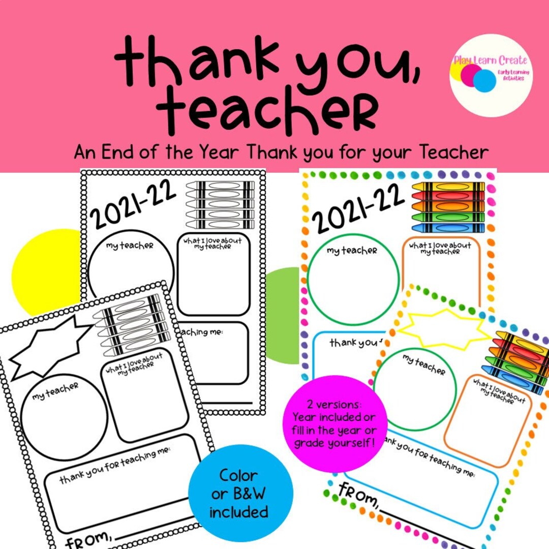 Thank You for Teacher, End of Year Thank You, End of School Year ...