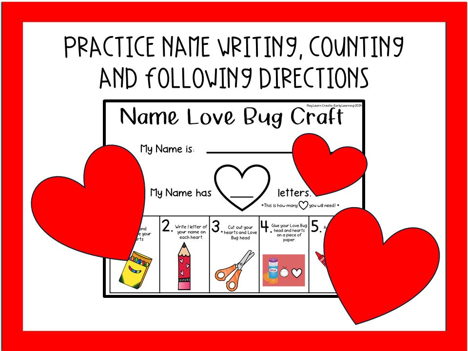 Love Bug Name Craft for Valentine's Day for Preschool and Kindergarten ...