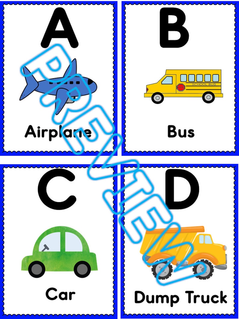 Printable Alphabet Cards, Transportation Theme Alphabet, ABC Cards ...
