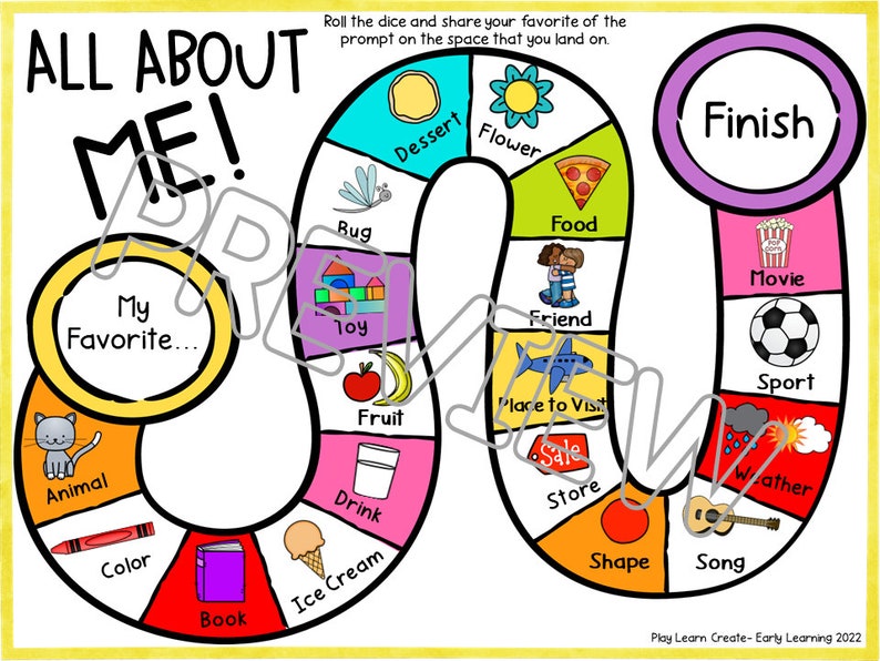 All About Me Game, Printable All About Me Activity, Printable Board ...