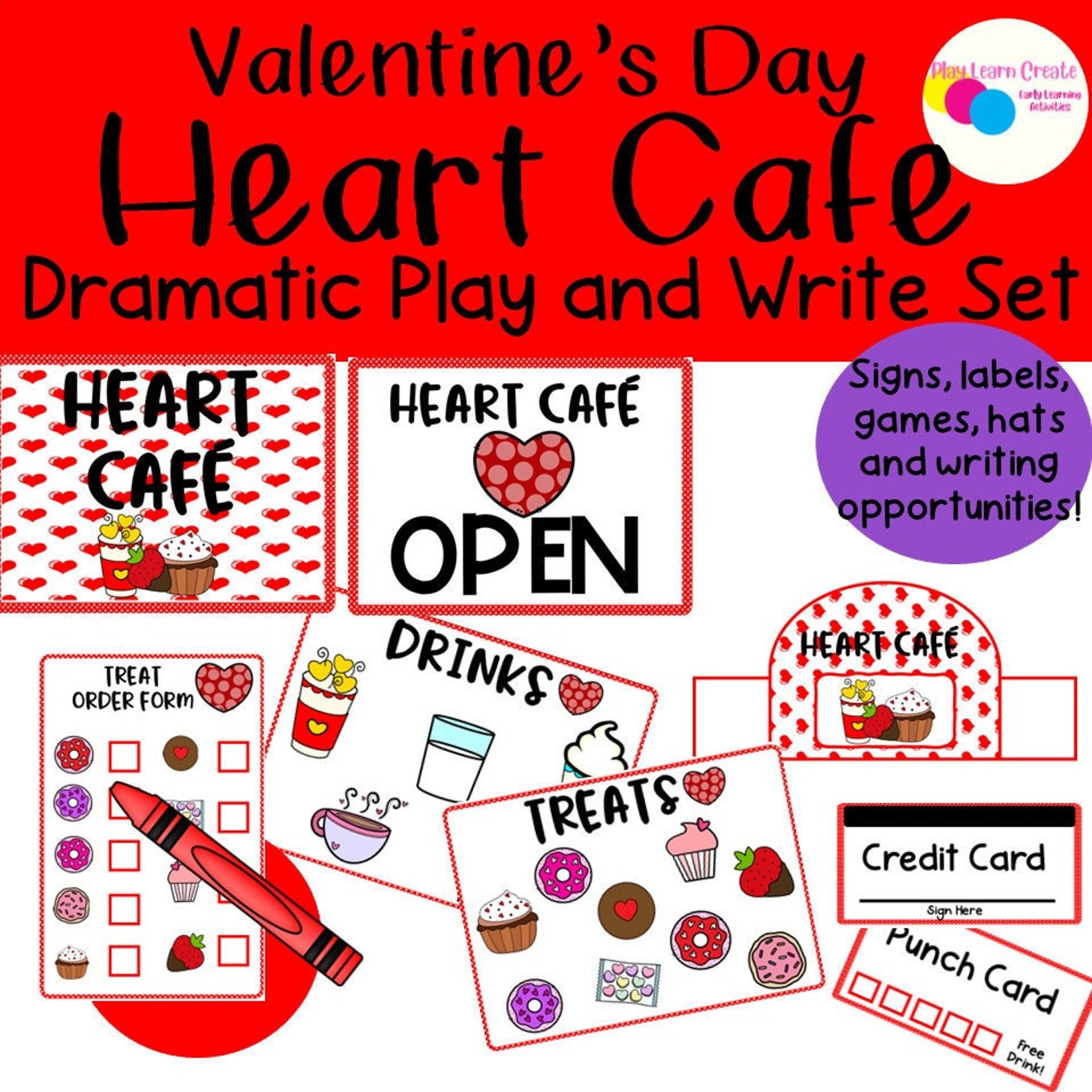 Valentine's Day Dramatic Play Set, Heart Cafe Play, Pretend Play Coffee ...