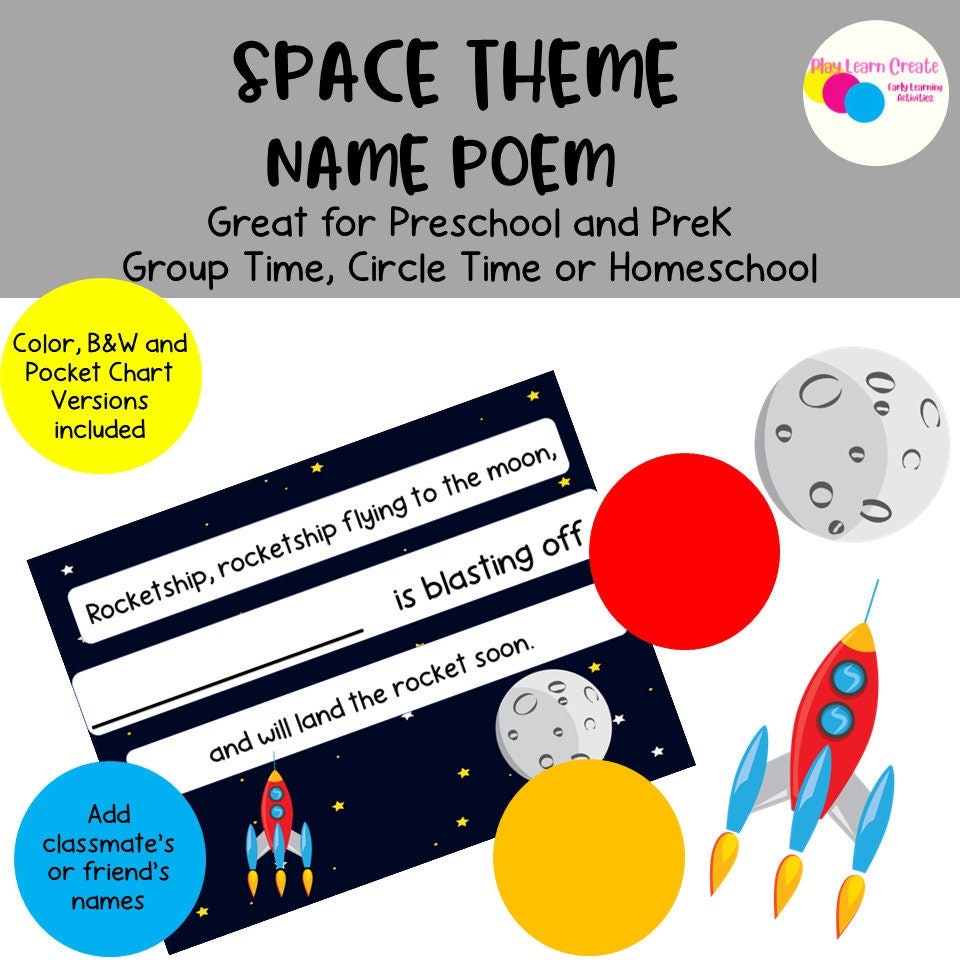 Space Theme Poem, Name Poem, Printable Space Theme Learning, Space ...