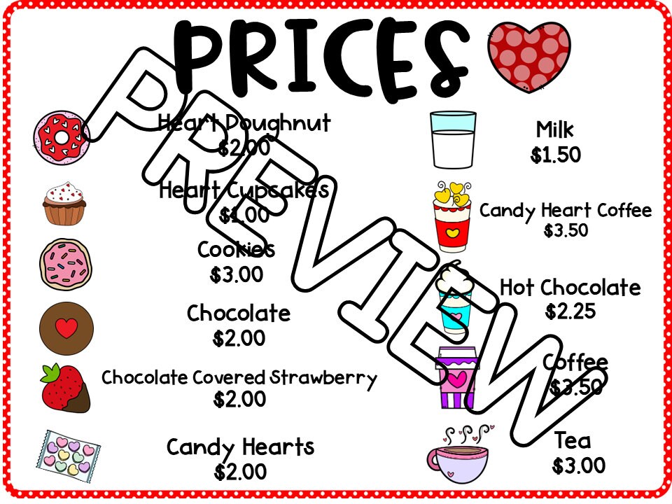 Valentine's Day Dramatic Play Set, Heart Cafe Play, Pretend Play Coffee ...