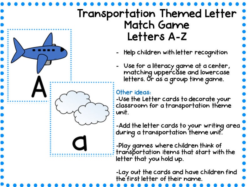 Tranportation Theme Letter Games, Transportation Theme Math Games ...