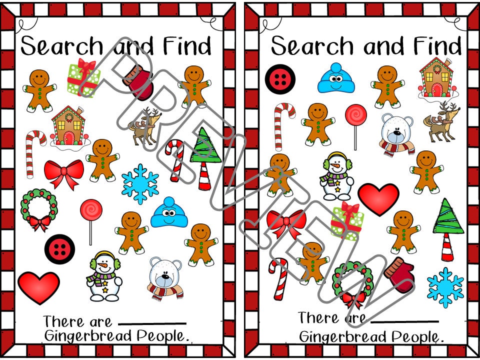 Gingerbread Search and Find Cards, I Spy Gingerbread Theme, Gingerbread ...