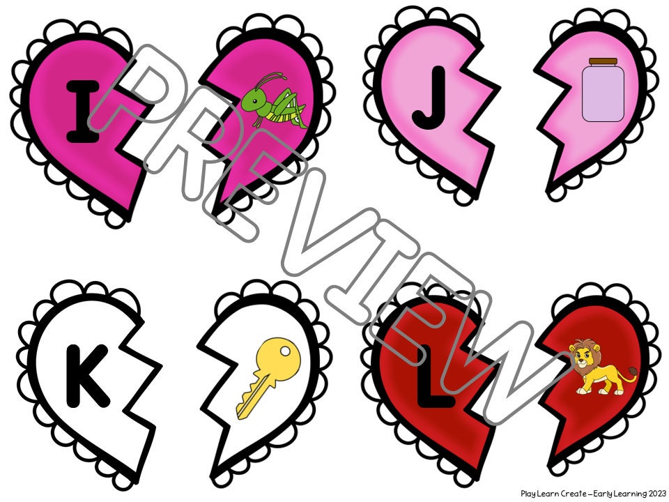 Printable Beginning Letter Sound Game, Heart Puzzles Game, Valentine's ...