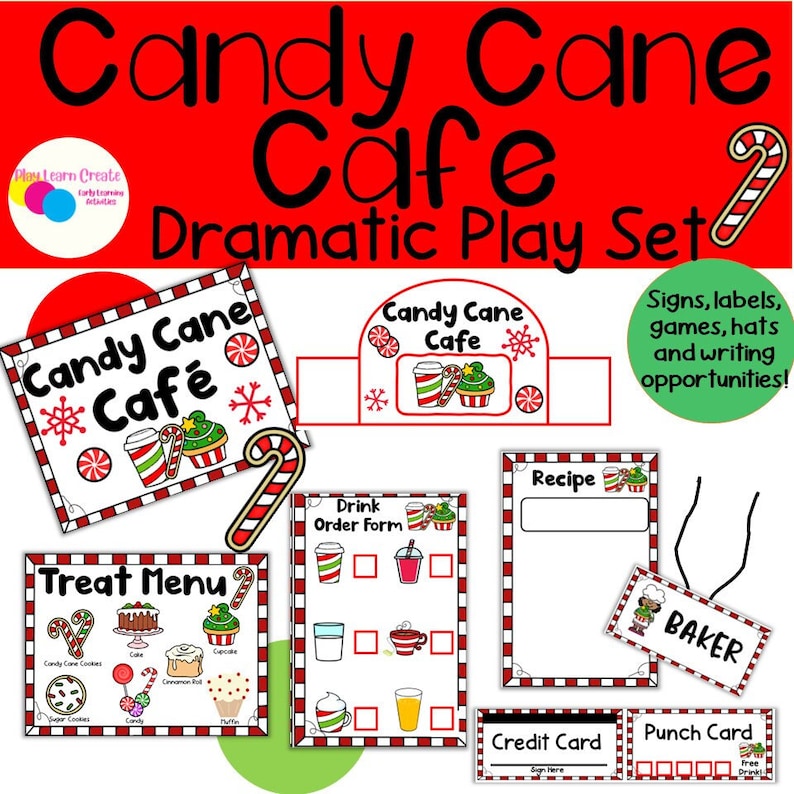 Candy Cane Cafe Winter Dramatic Play for Preschool, Christmas Pretend ...