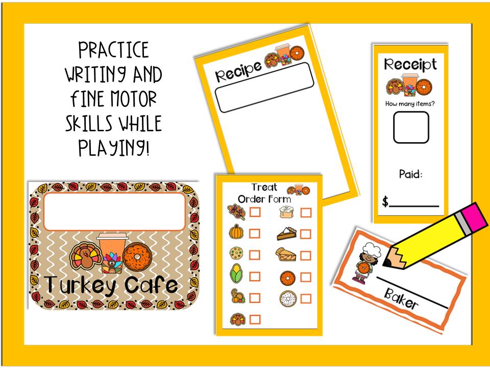 Turkey Cafe Dramatic Play Set, Printable Pretend Play Set, Thanksgiving ...