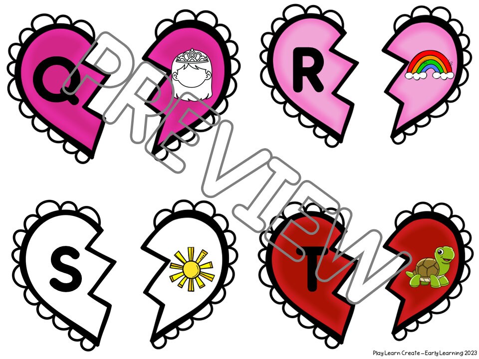 Printable Beginning Letter Sound Game, Heart Puzzles Game, Valentine's ...