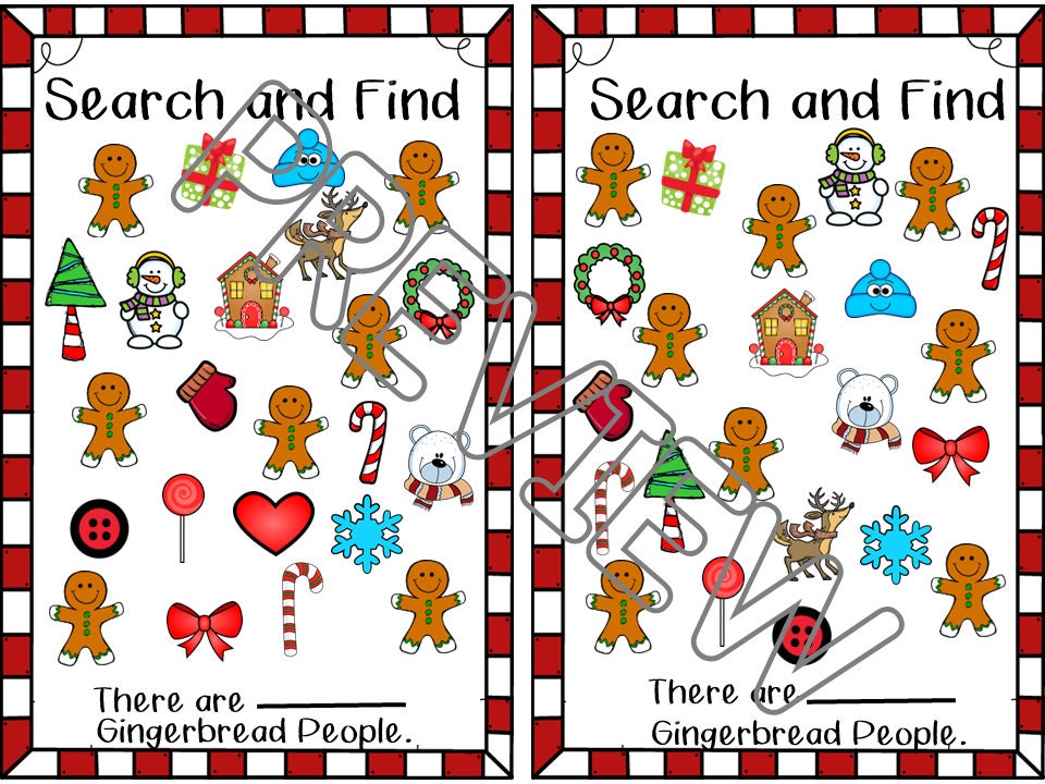 Gingerbread Search and Find Cards, I Spy Gingerbread Theme, Gingerbread ...