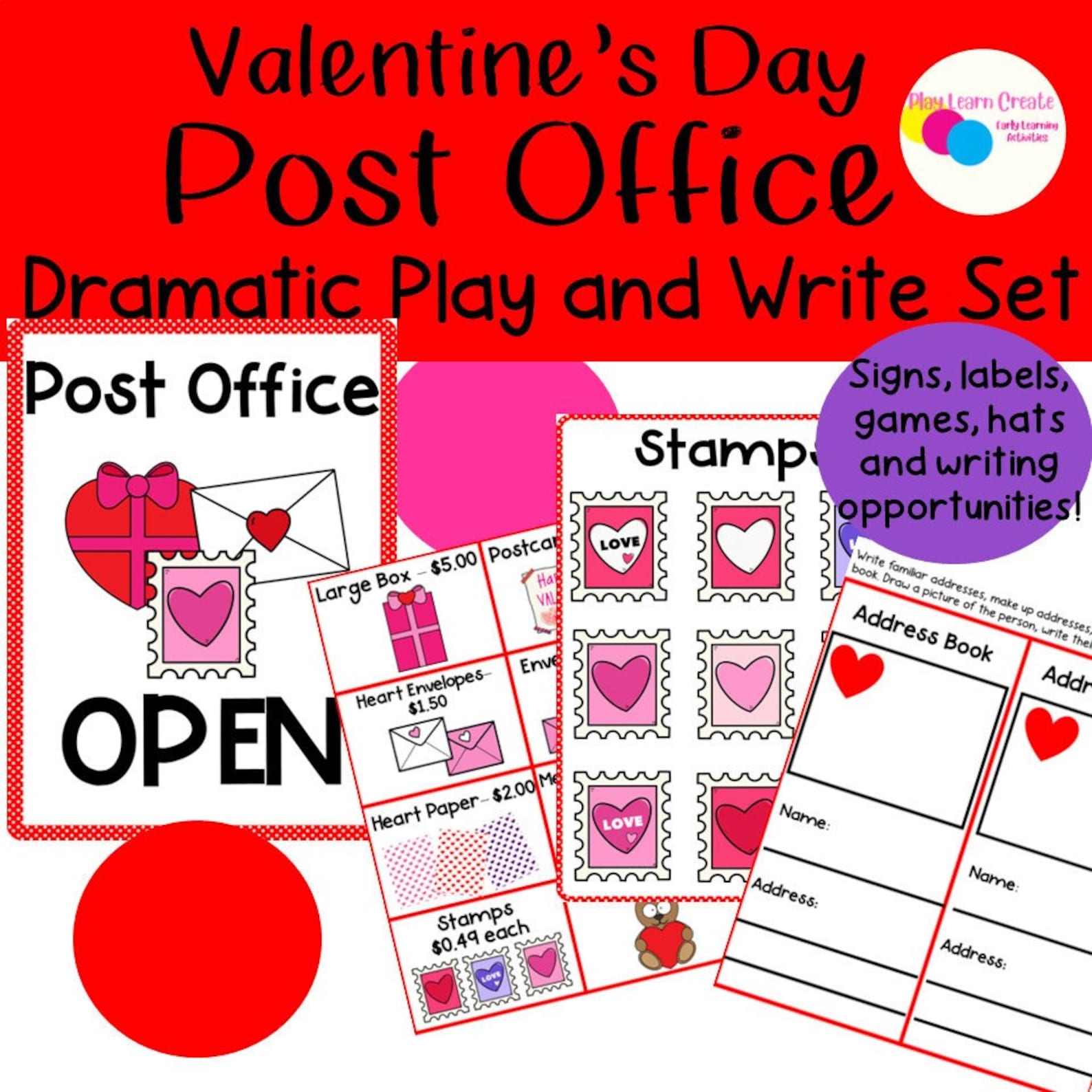 Valentine's Day Dramatic Play Set, Valentine's Day Post Office, Post ...