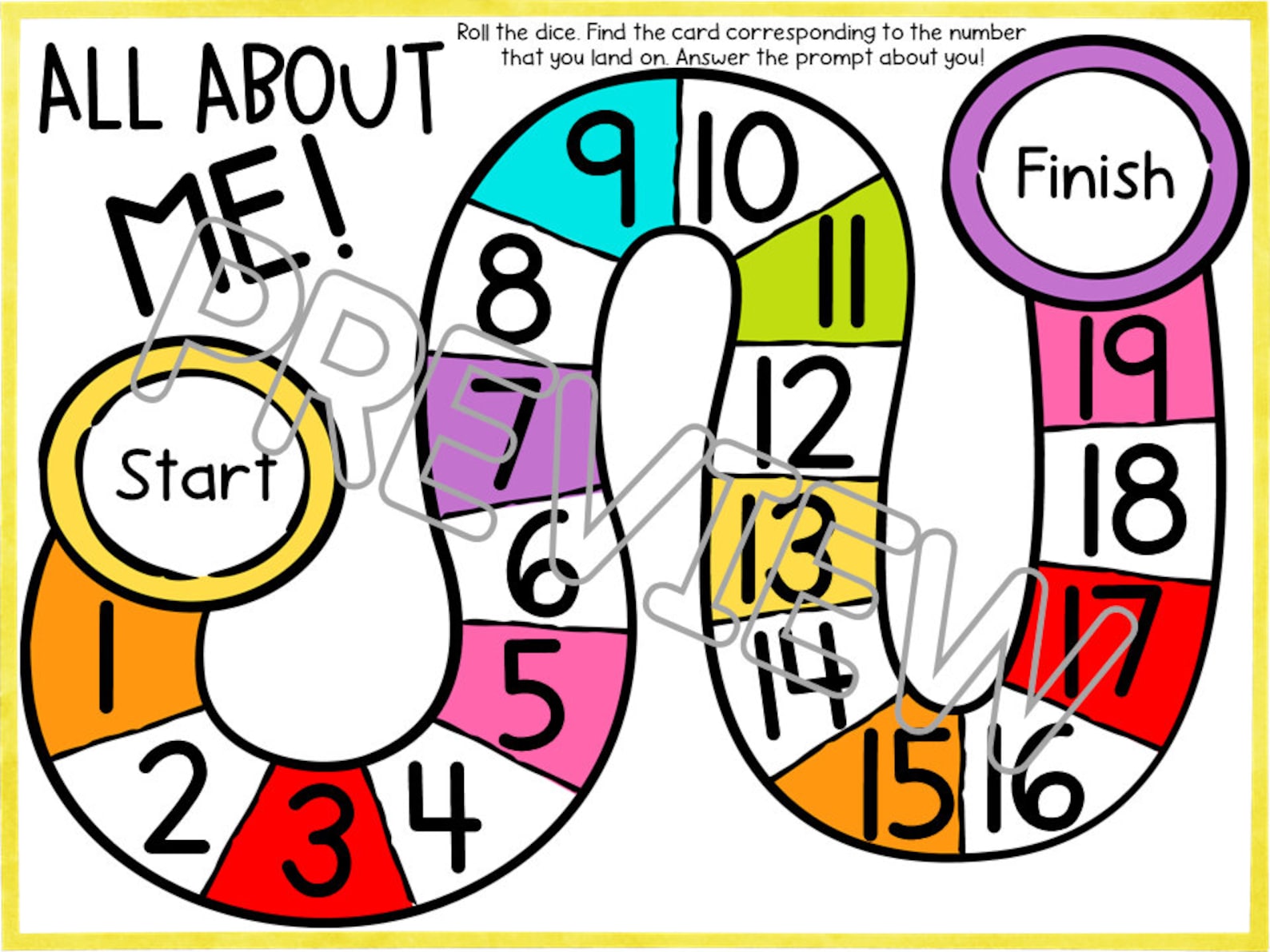 All About Me Game, Printable All About Me Activity, Printable Board ...