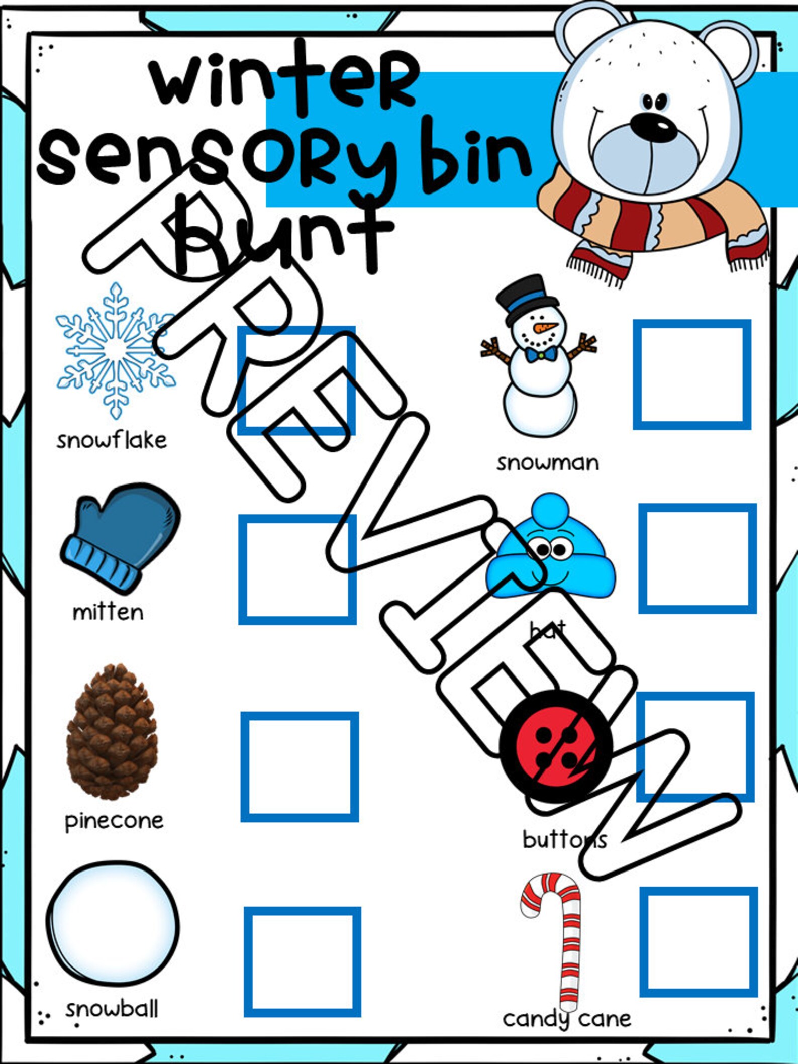 Winter Theme Sensory Bin Hunt Checklist for Toddler - Etsy