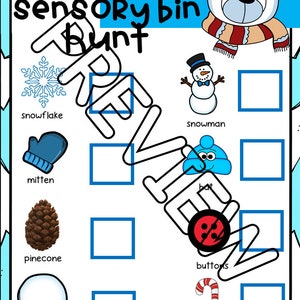 Winter Theme Sensory Bin Hunt, Checklist for Toddler, Preschool and ...
