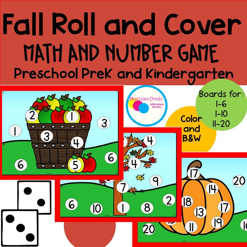Fall Theme Math Game for Preschool, Roll and Cover Math Activity ...