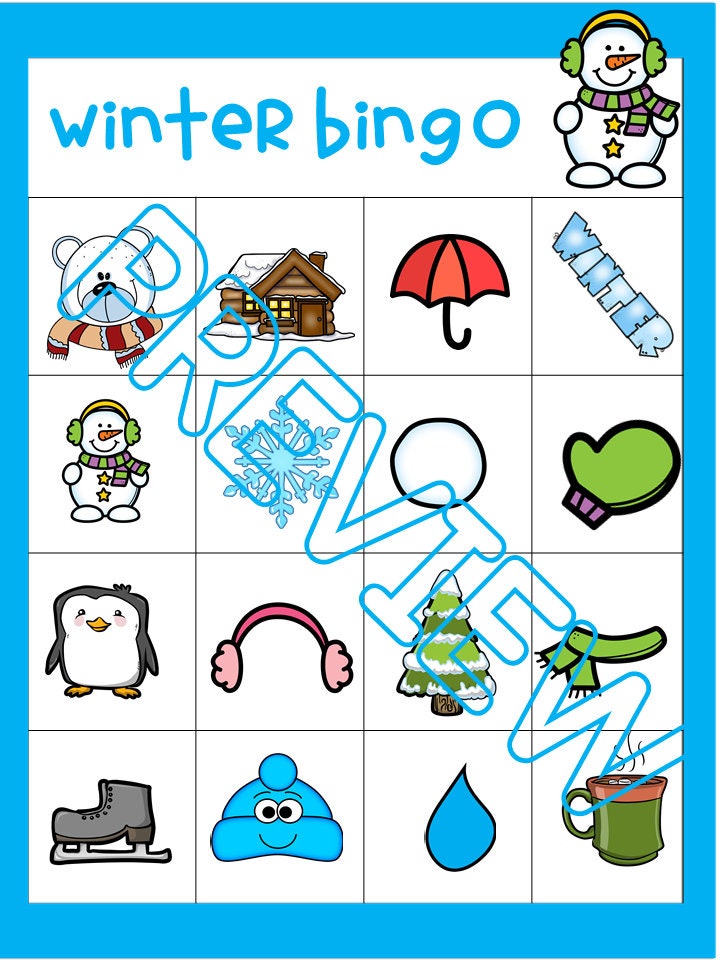 Winter Theme Bingo Game, Toddler Games, Preschool Games, Christmas ...
