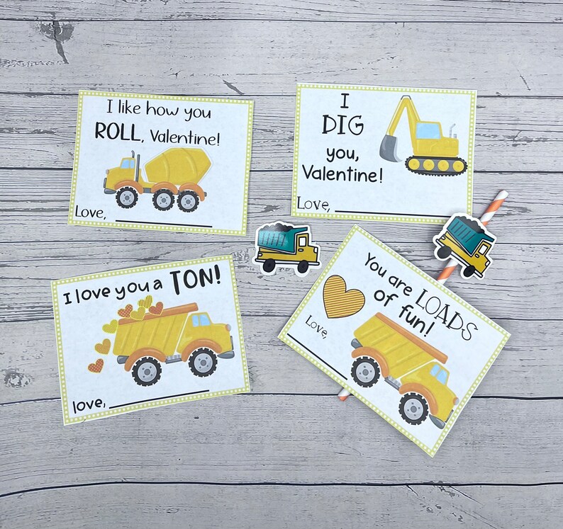 Construction Theme Valentine Cards, Valentine Tags, Printable, Dump ...