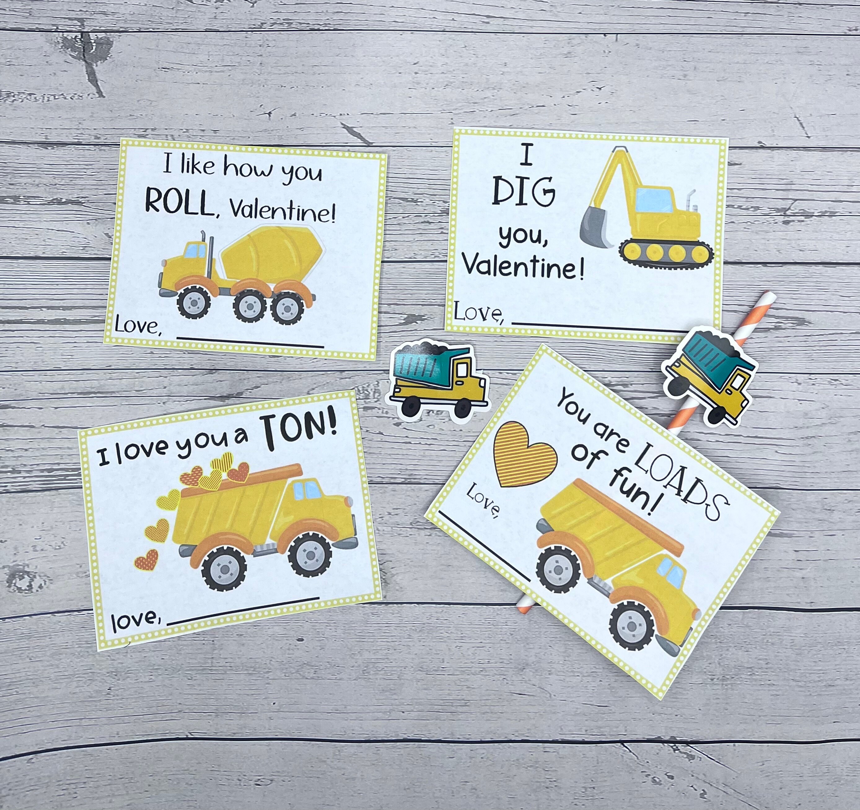 Construction Theme Valentine Cards, Valentine Tags, Printable, Dump ...