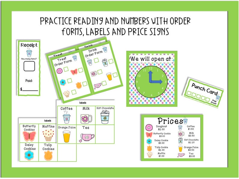 Spring Cafe Dramatic Play Set, Spring Pretend Play Set, Writing Set ...