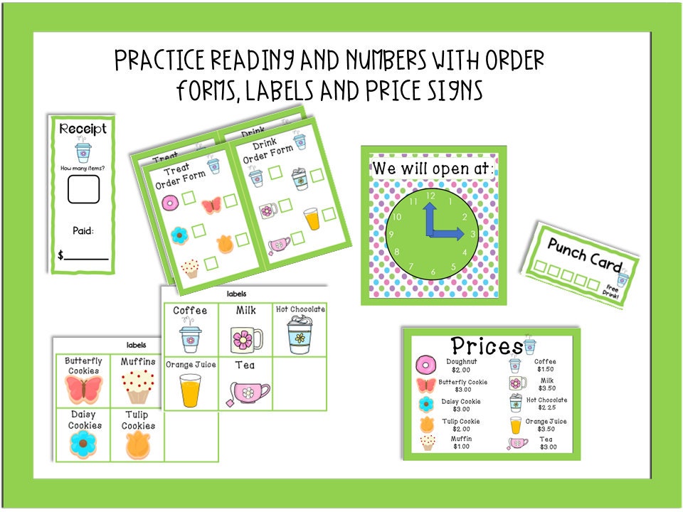 Spring Cafe Dramatic Play Set, Spring Pretend Play Set, Writing Set ...