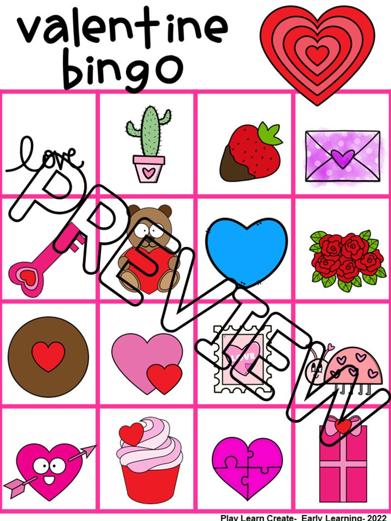 Valentine's Day Theme Bingo for Kids, Games for Toddlers, Valentine's ...